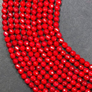 Natural Red Coral Gemstone Bead Faceted 3mm 5mm Round Beads, Beautiful ...