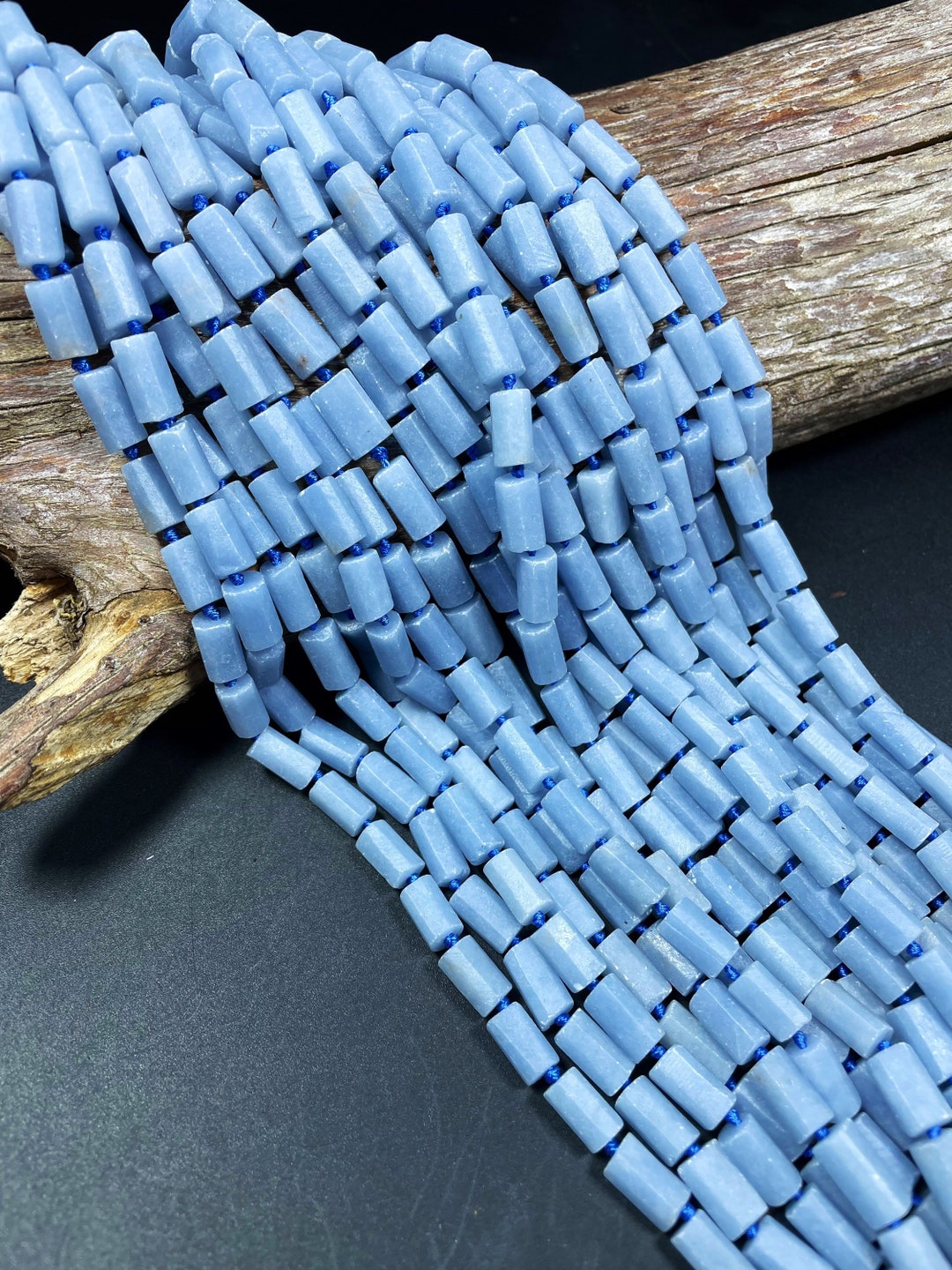 AAA Natural Blue Anglelite Gemstone Bead. 6x11mm Tube Shape. Gorgeous ...