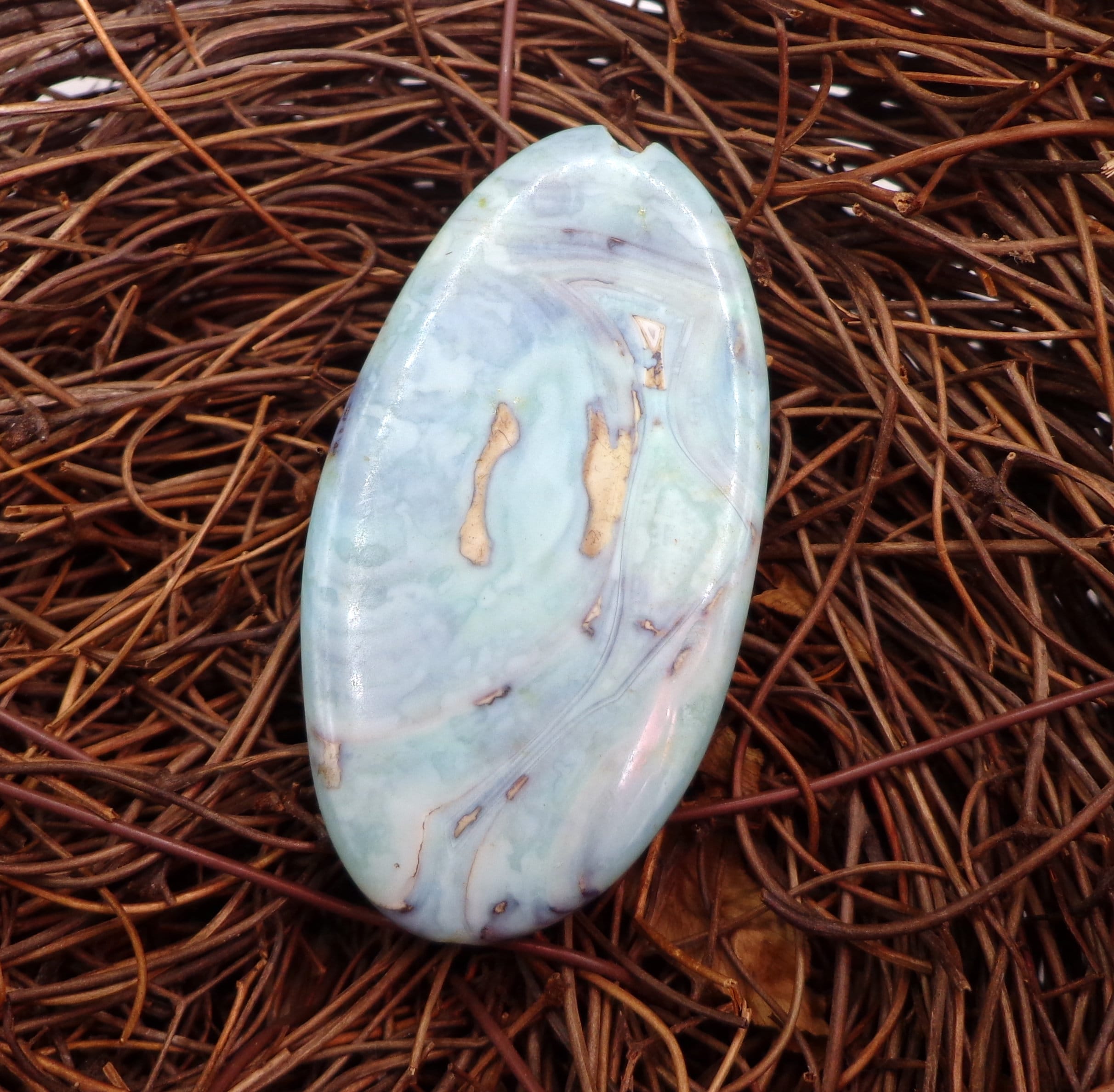NATURAL Gemstone Sky Blue Dragon Skin Agate Pendant, Oval Shape ...