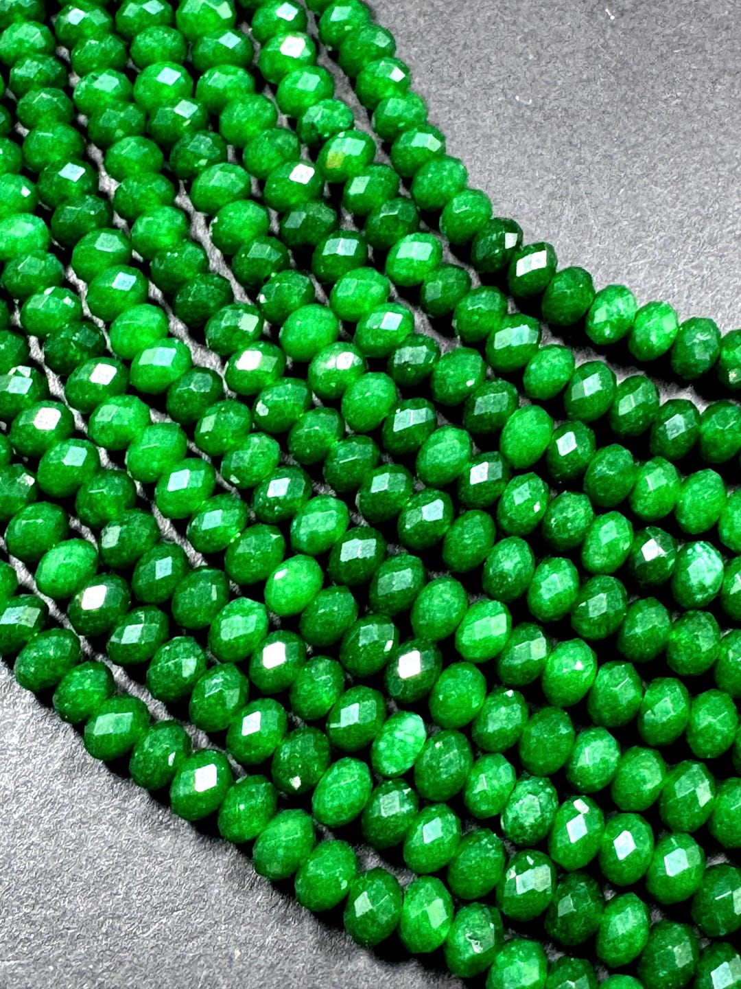 Natural Gemstone Bead. Green Jade Stone Bead. Faceted Rondelle Shape ...