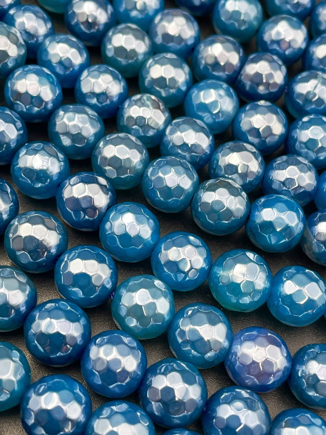 AAA Mystic Blue Jade Stone Bead. Faceted 6mm 8mm 10mm 12mm Round Bead ...