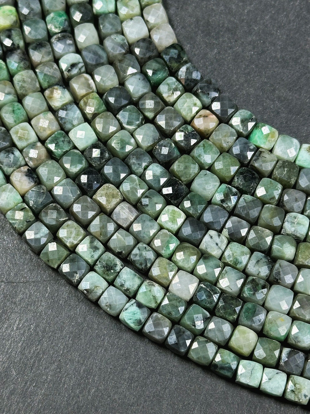 Natural Emerald Gemstone Bead Faceted 5.5mm Cube Shape Bead, Beautiful ...