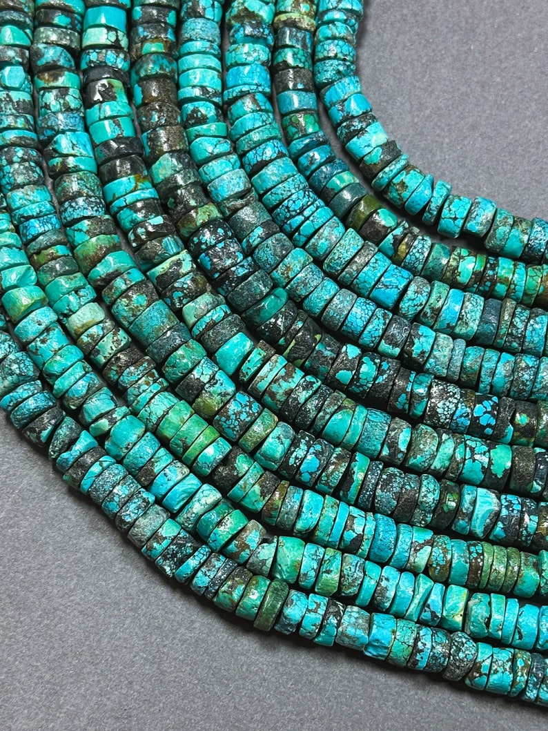 Genuine Natural Turquoise Gemstone Bead 8-9mm Rondelle Shape Bead, 100% ...