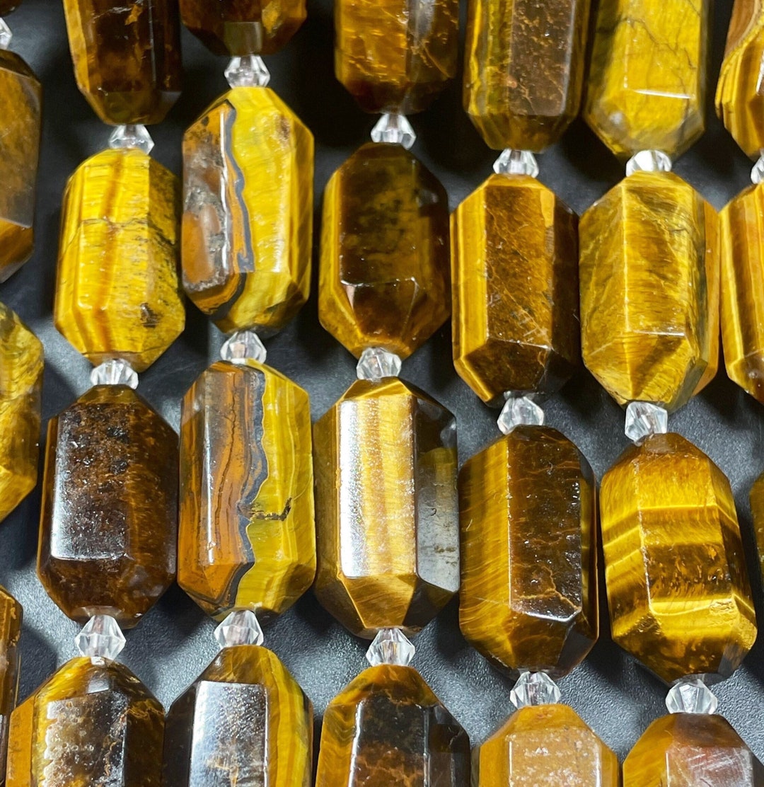 AA Natural Tiger Eye Gemstone Bead. 14x28mm Barrel Shape. Gorgeous ...