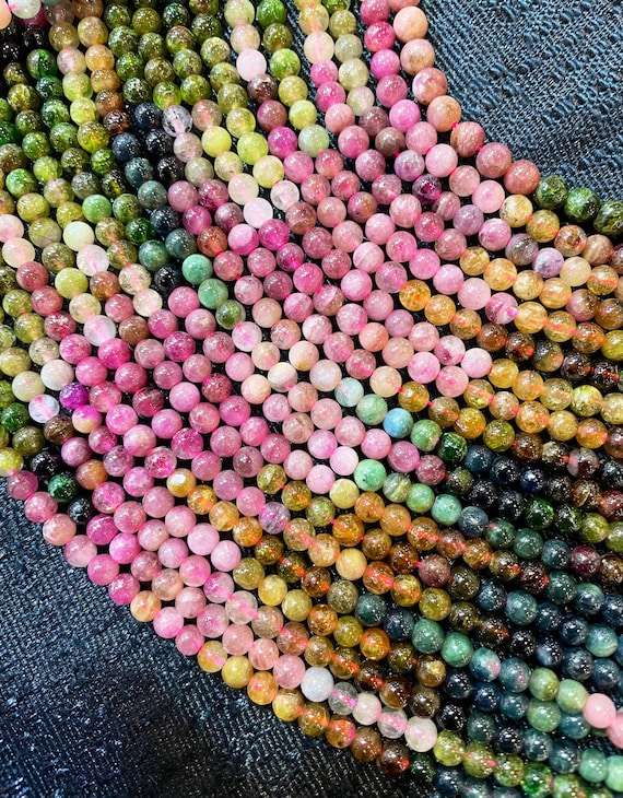 AAA Natural Watermelon Turmaline Stone Bead . 3mm 4mm Round - Etsy