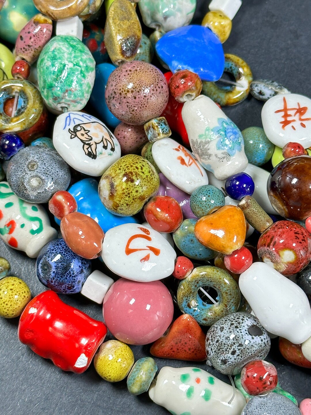 Mixed Hand Painted/designed Beads Multiple Freeform Ceramic Beads ...