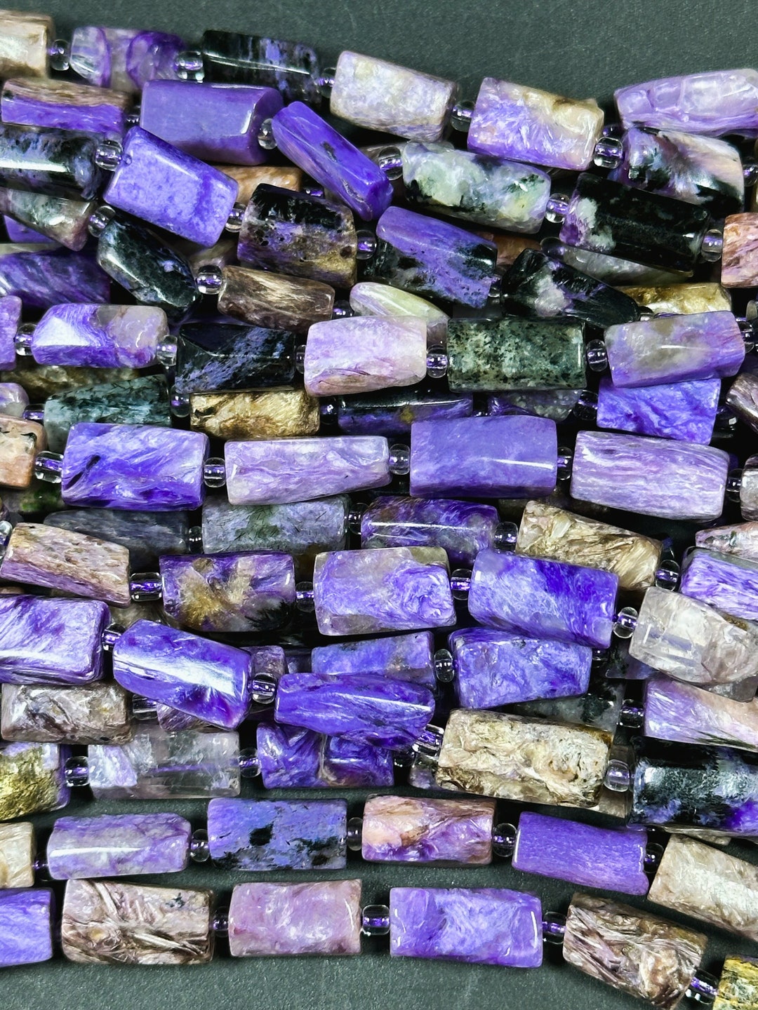 AAA NATURAL Charoite Gemstone Bead 14x8mm Tube Shape Bead, Gorgeous ...
