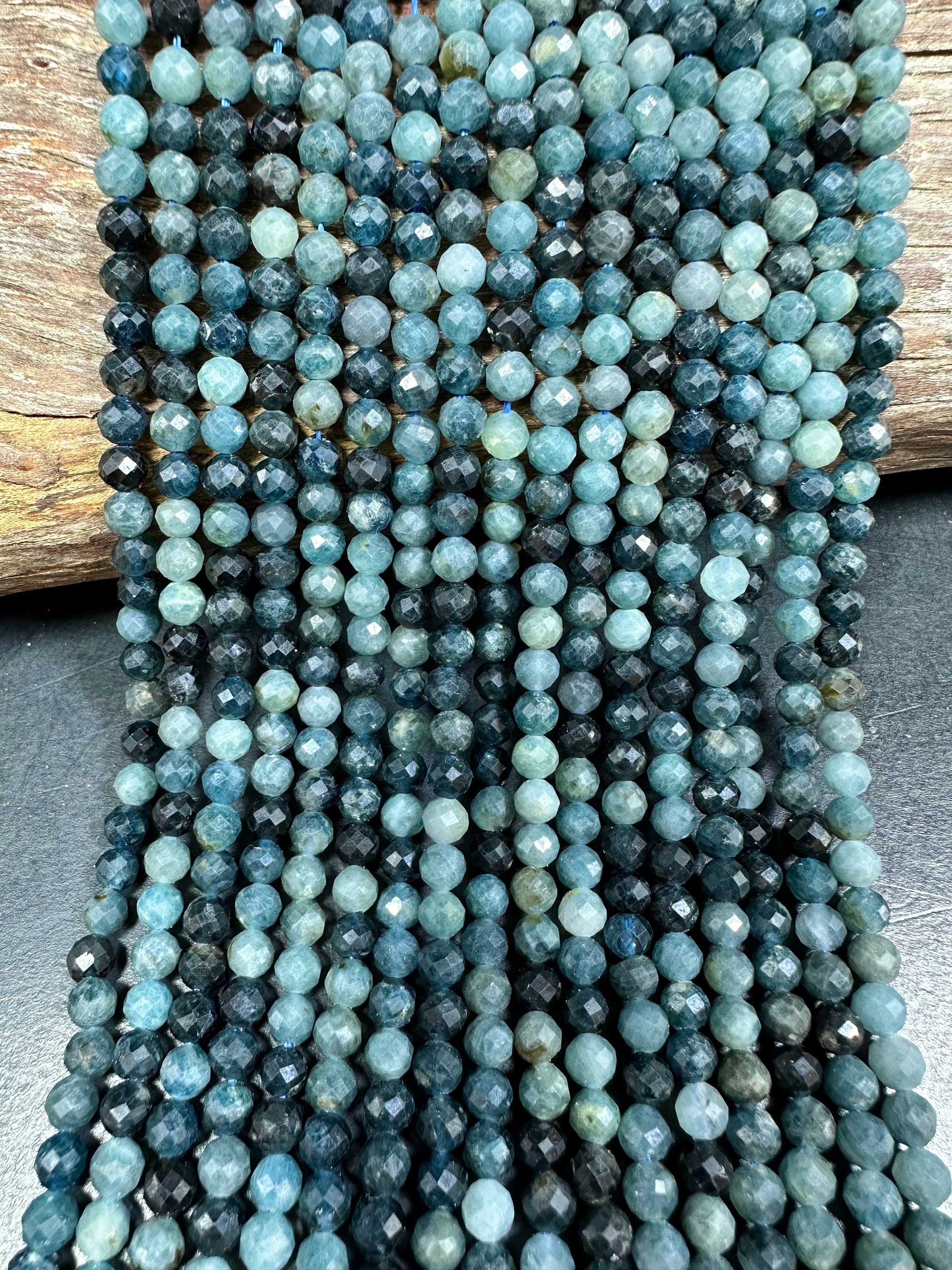 NATURAL Blue Tourmaline Gemstone Bead Faceted 4mm Round Shape Beads ...