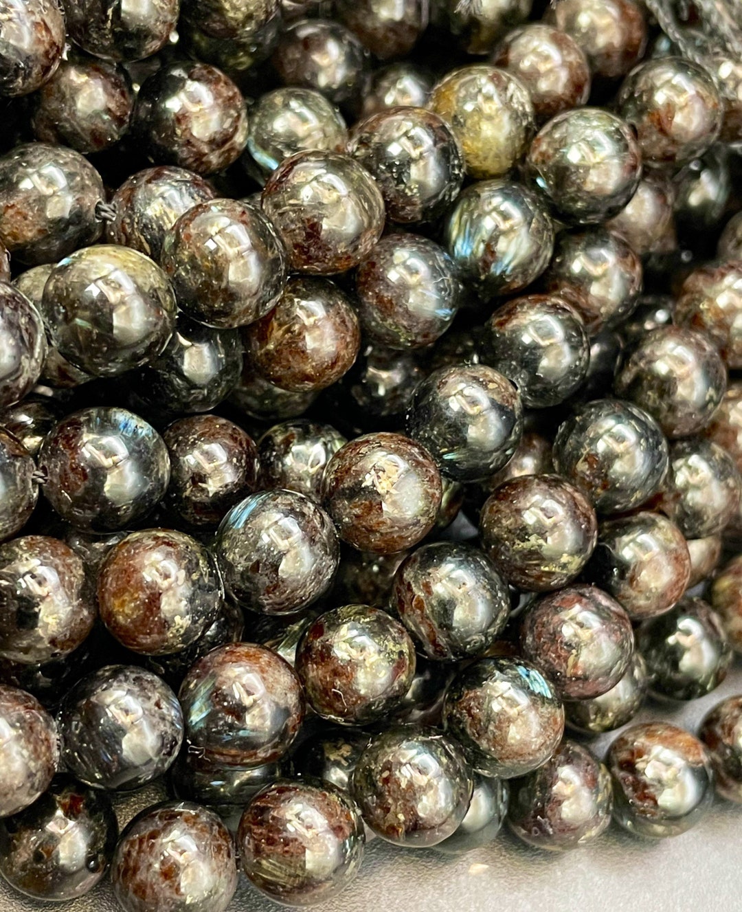 Natural Hypersthene Stone . 8mm 10mm Round Smooth Bead . Gorgeous ...