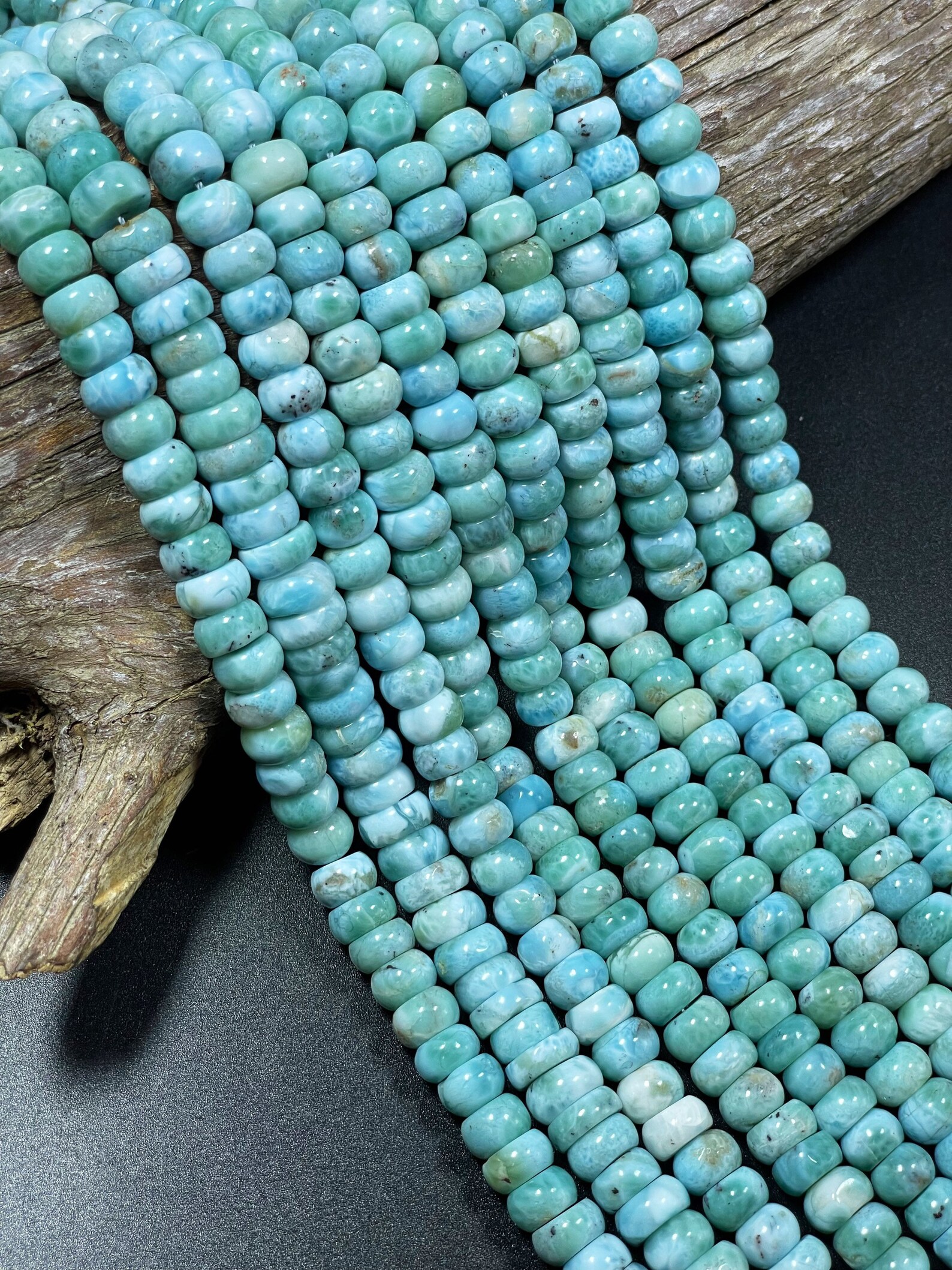 AA+ 100% Natural Larimar Gemstone Bead. 5x8mm 6x10mm Rondelle Shape ...