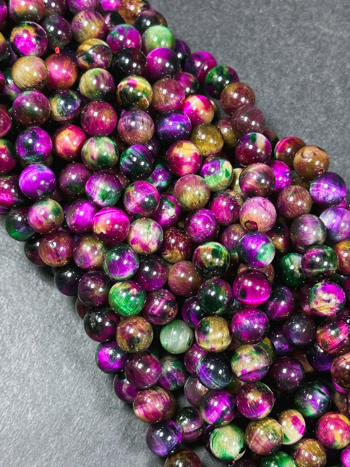 Beautiful Galaxy Fuchsia Pink Tiger Eye Gemstone 8mm Round Beads ...