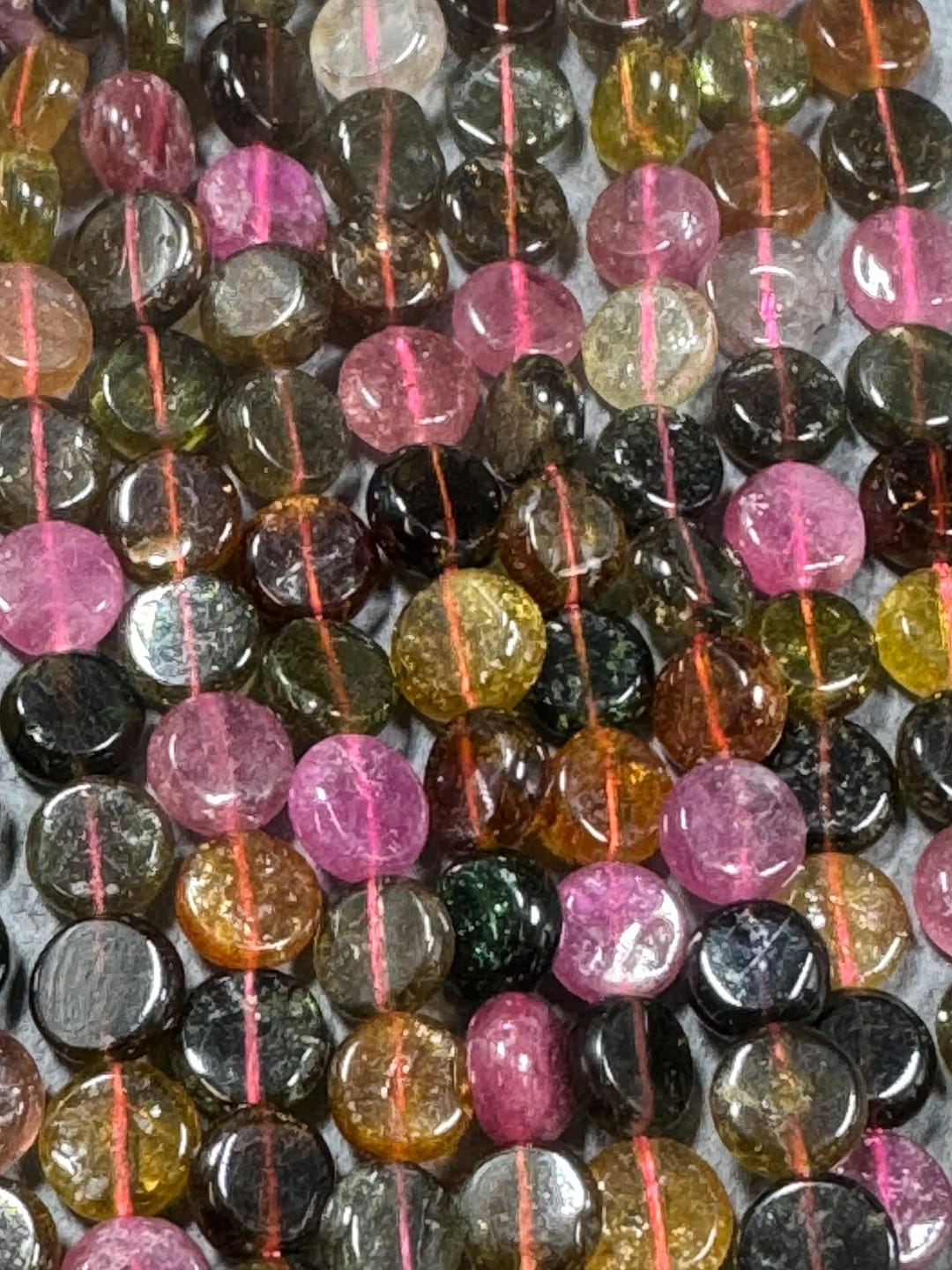 AAA Natural Turmaline Gemstone Bead. 6mm Coin Shape Multi Color ...