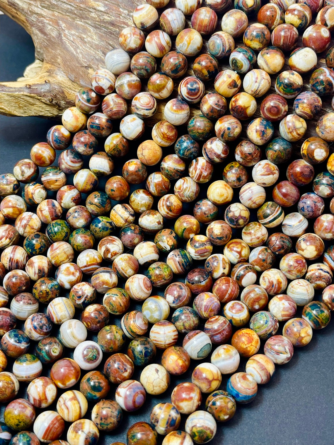 Beautiful Natural Hand Painted Tibetan Gemstone Bead. 10mm Round Bead ...