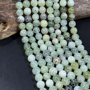 NATURAL Hand-carved Jade Gemstone Bead, 12-13mm Round Beads. Beautiful ...