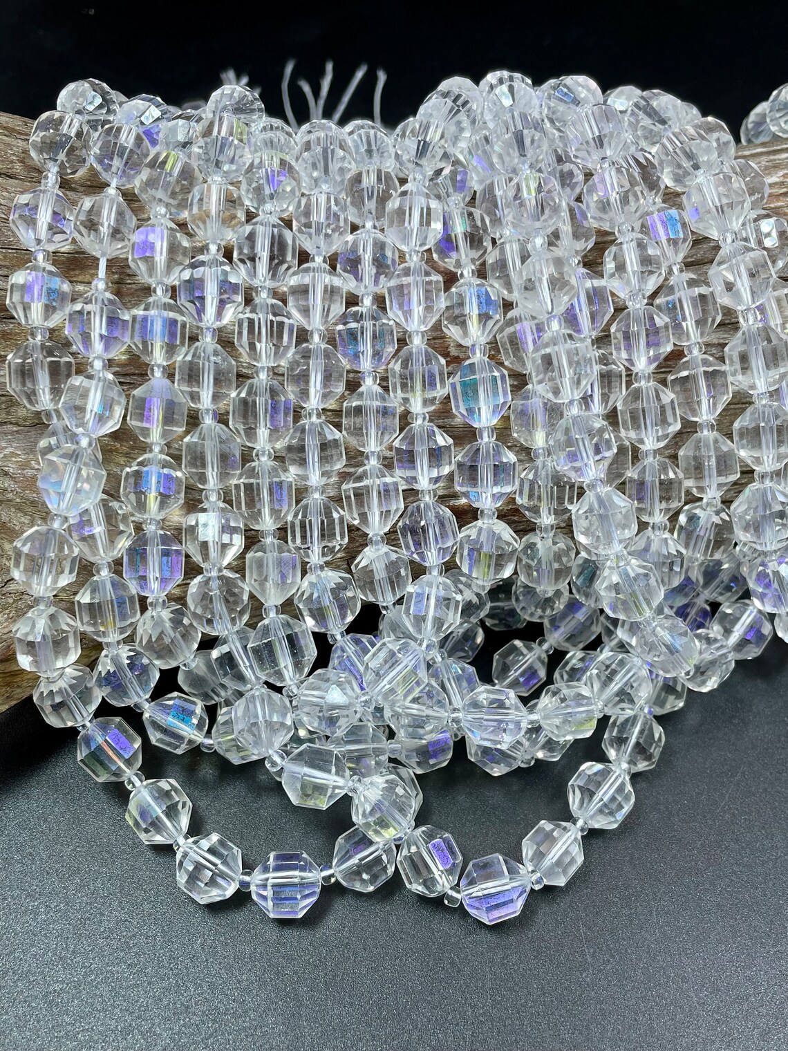 Natural Clear Rock Crystal Quartz Stone Bead. Faceted 10mm Diamond Cut ...