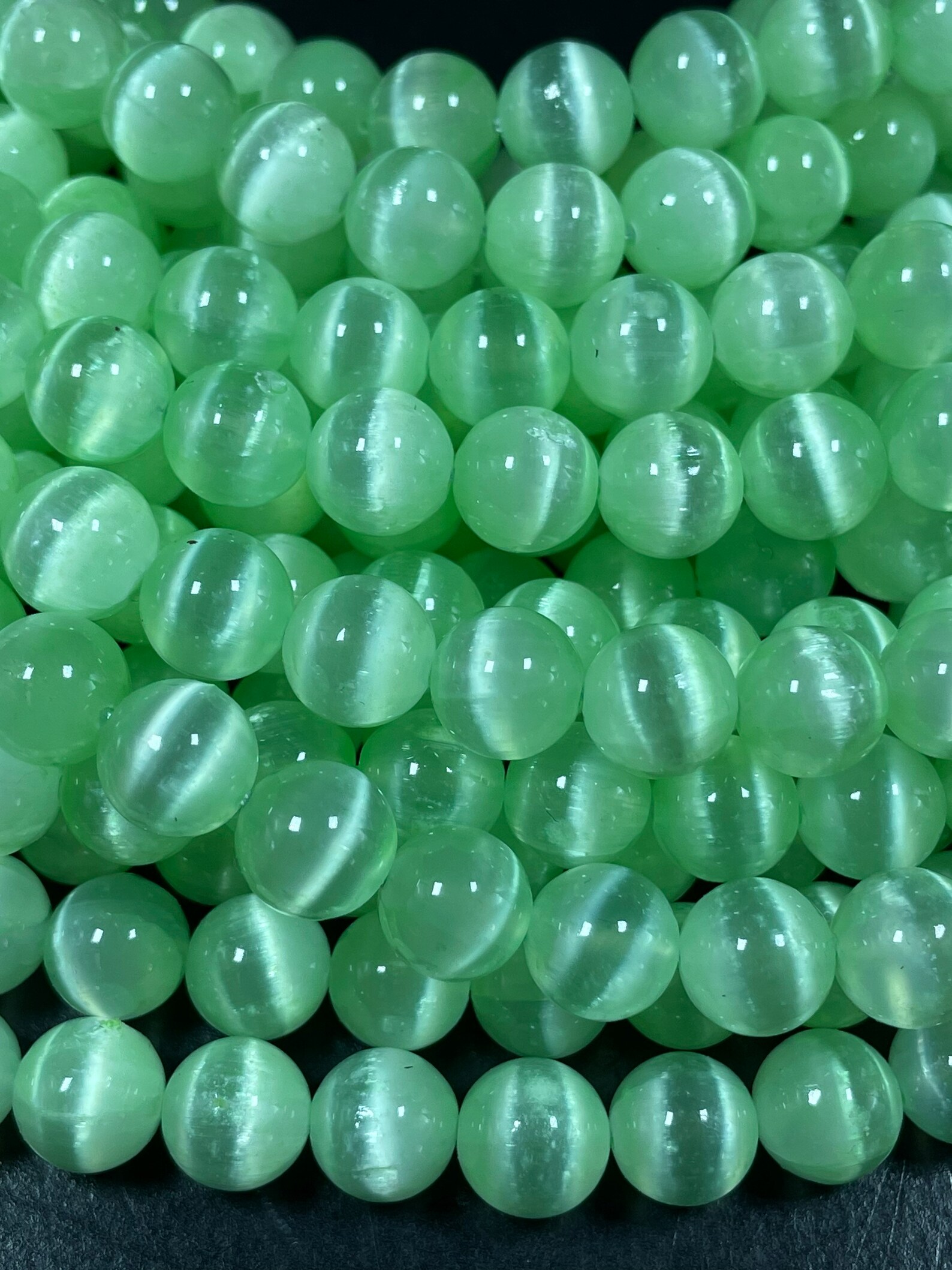 AAA Natural Selenite Gemstone Bead, 8mm 10mm Round Bead, Gorgeous Green ...