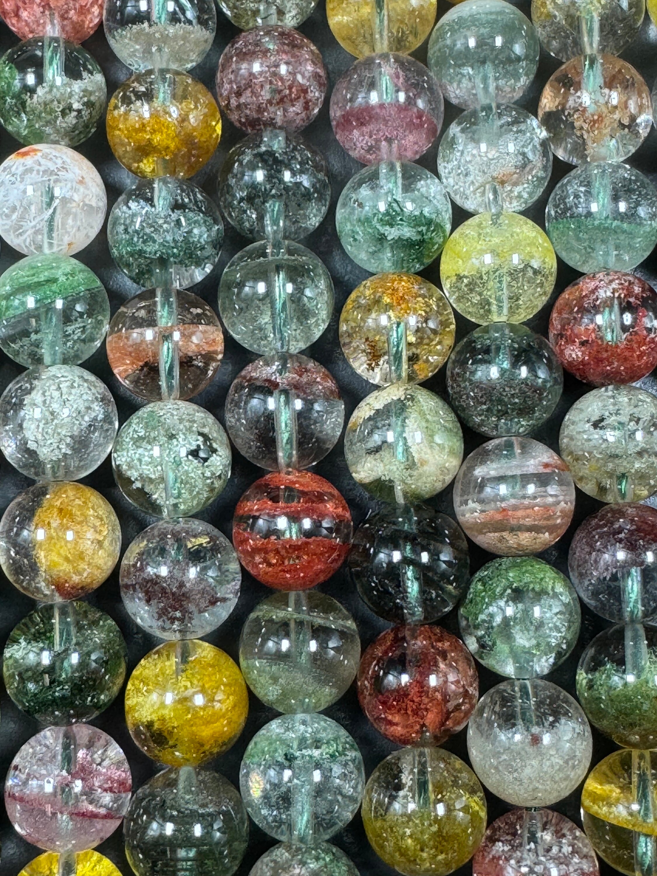 AAA Natural Rutilated Phantom Ghost Crystal Quartz .gemstone Round Bead ...