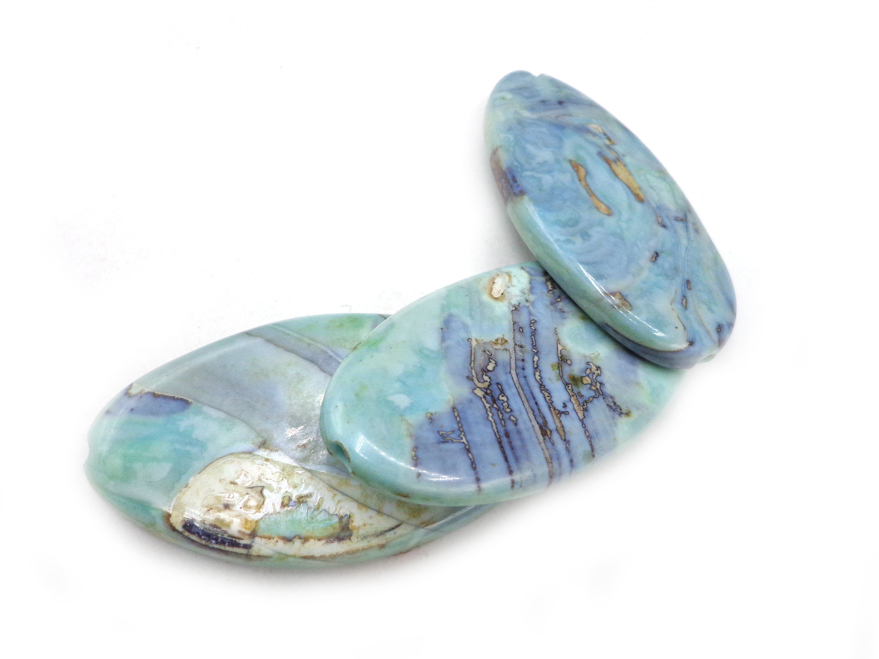 NATURAL Gemstone Sky Blue Dragon Skin Agate Pendant, Oval Shape ...