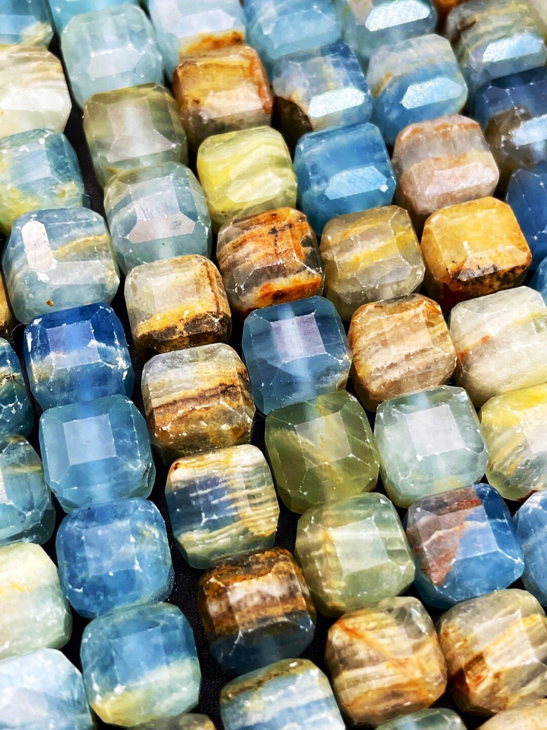 AAA Natural Calcite Stone Bead. Faceted 8mm Cube Shape Bead. Beautiful ...