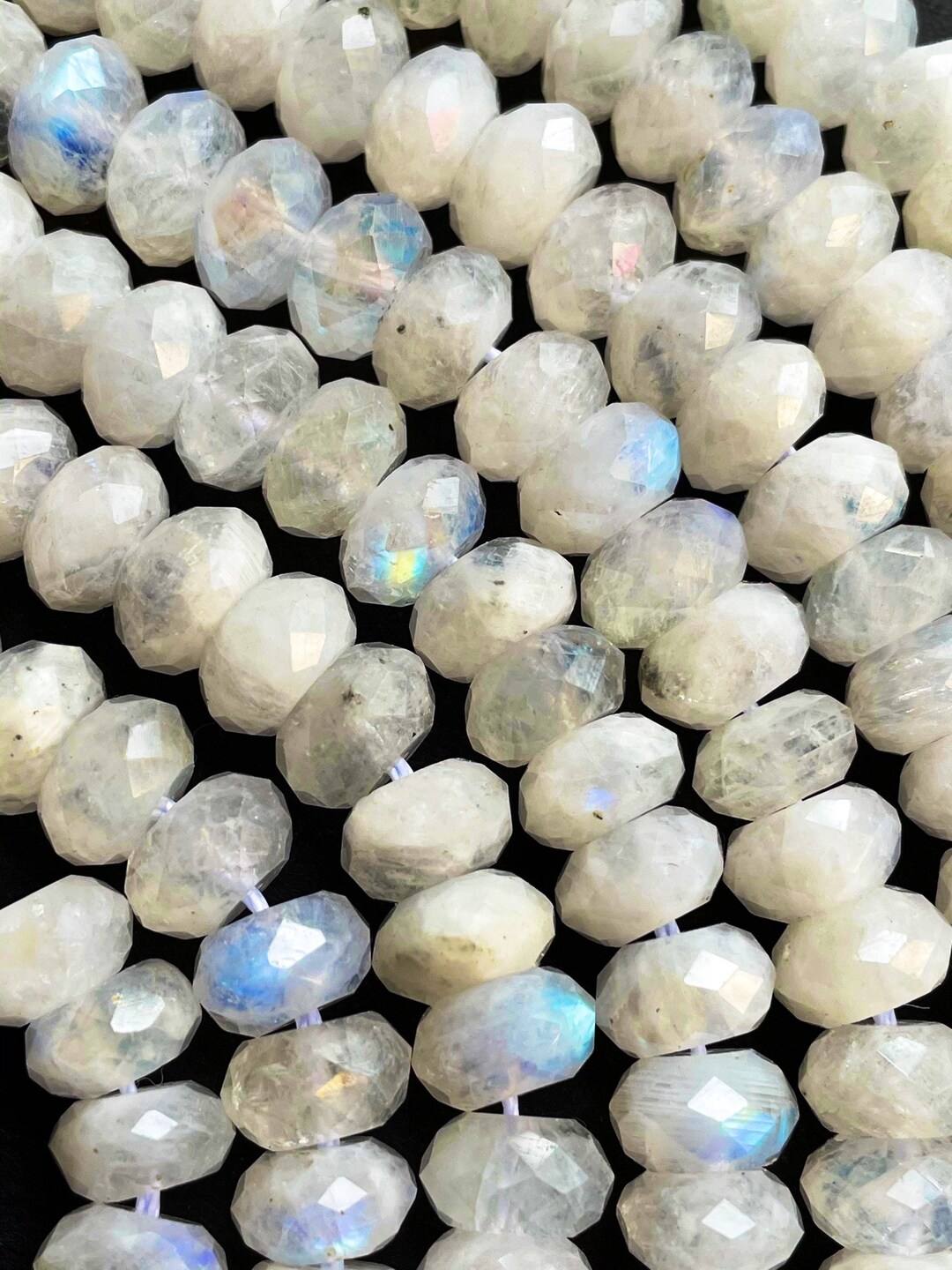 AA Natural Moonstone Rainbow Color Faceted 4x6mm 5x8mm 6x9mm Rondelle ...