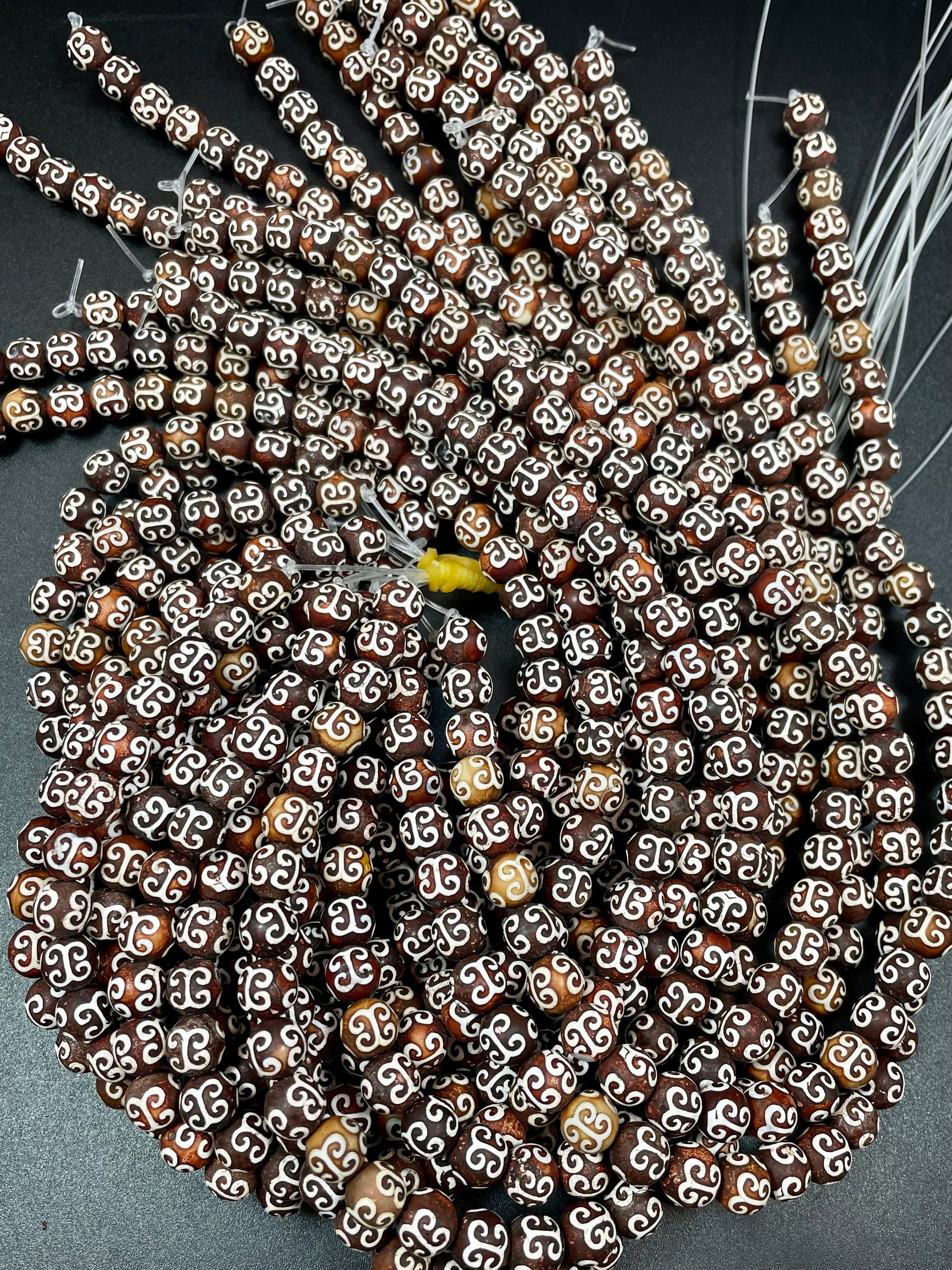 Beautiful Natural Tibetan Hand Painted Stone Bead 8 & 12mm Round Shape ...