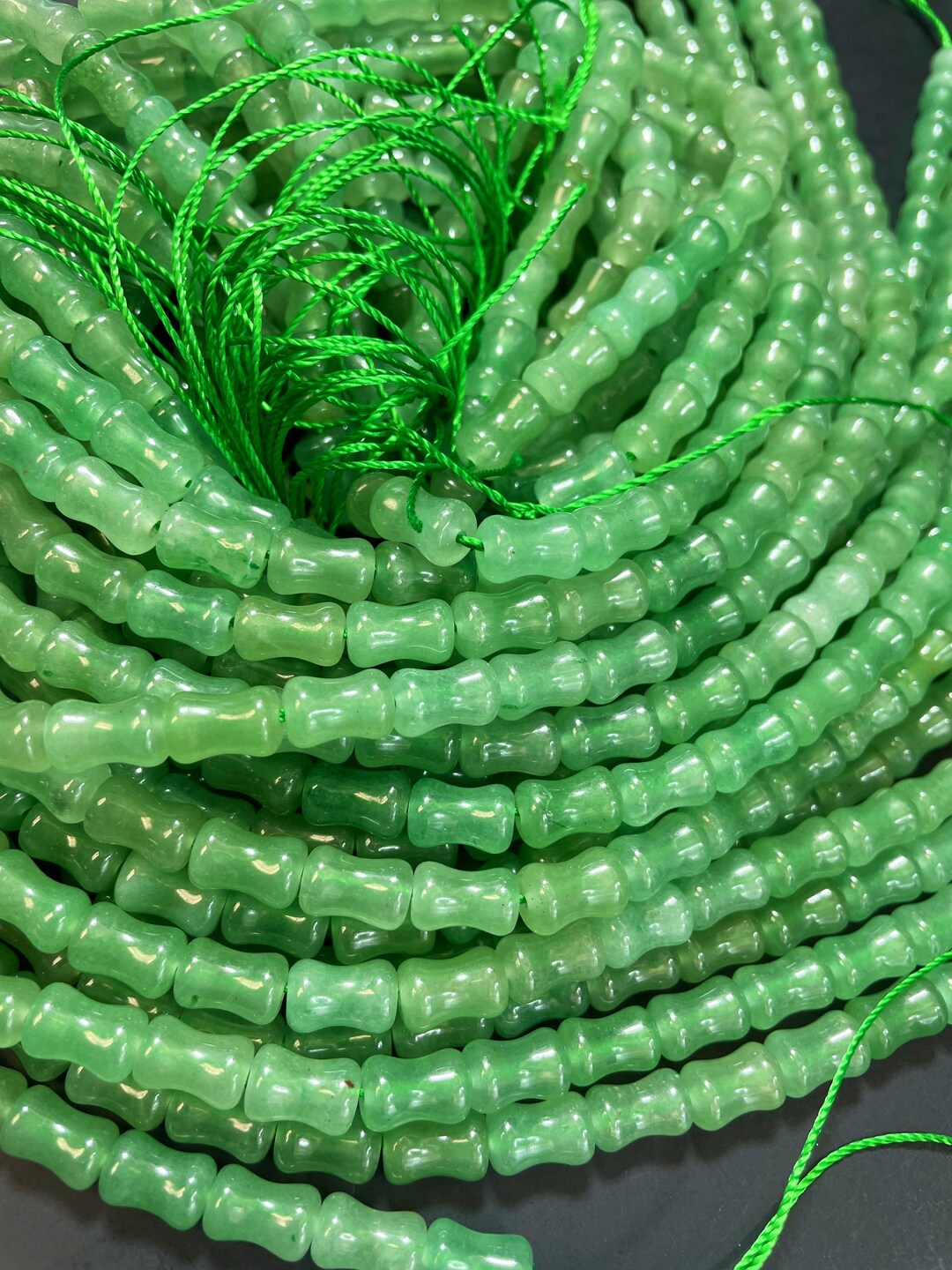 AAA Natural Green Aventurine Jade . Gemstone Bead . 6x10mm Bamboo Shape ...