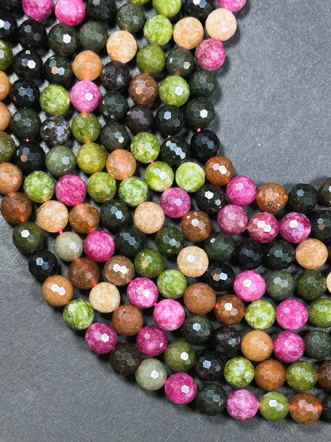 Natural Tourmaline Quartz Gemstone Bead Faceted 8mm 10mm Round Beads ...