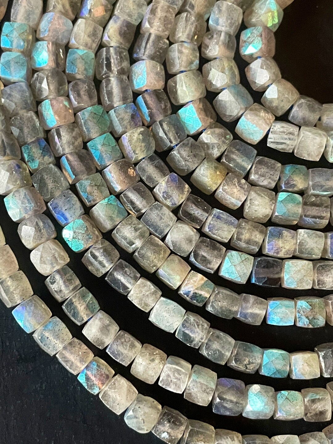 AAA Natural Mystic Labradorite Stone Bead. Faceted 4mm Square Shape ...