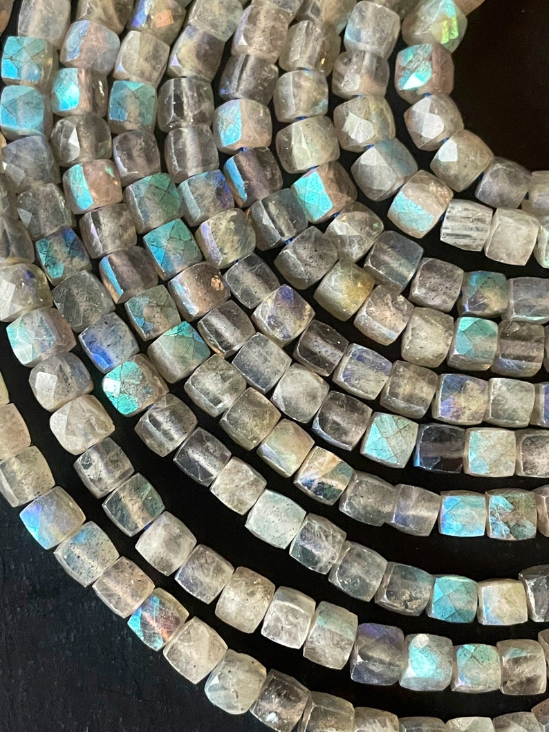 AAA Natural Mystic Labradorite Stone Bead. Faceted 4mm Square Shape ...