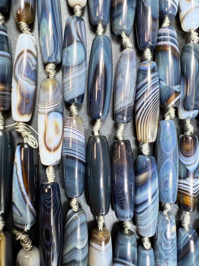 AAA Natural Botswana Agate Tube Shape 12x35mm Gorgeous Natural Black ...
