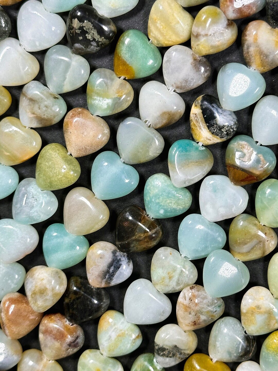 Natural Flower Amazonite Gemstone Bead 10mm Heart Shape, Beautiful ...