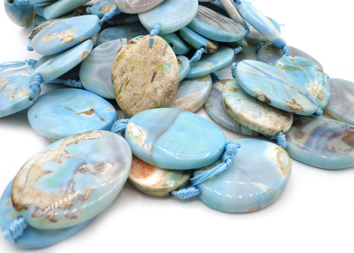 NATURAL Gemstone Sky Blue Dragon Skin Agate, Oval Shape, 26x35mm, Full ...