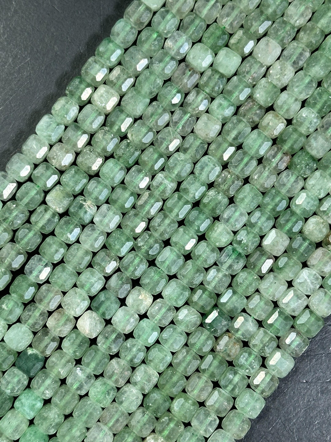 NATURAL Green Strawberry Quartz Gemstone Bead Faceted 6mm Cube Shape ...