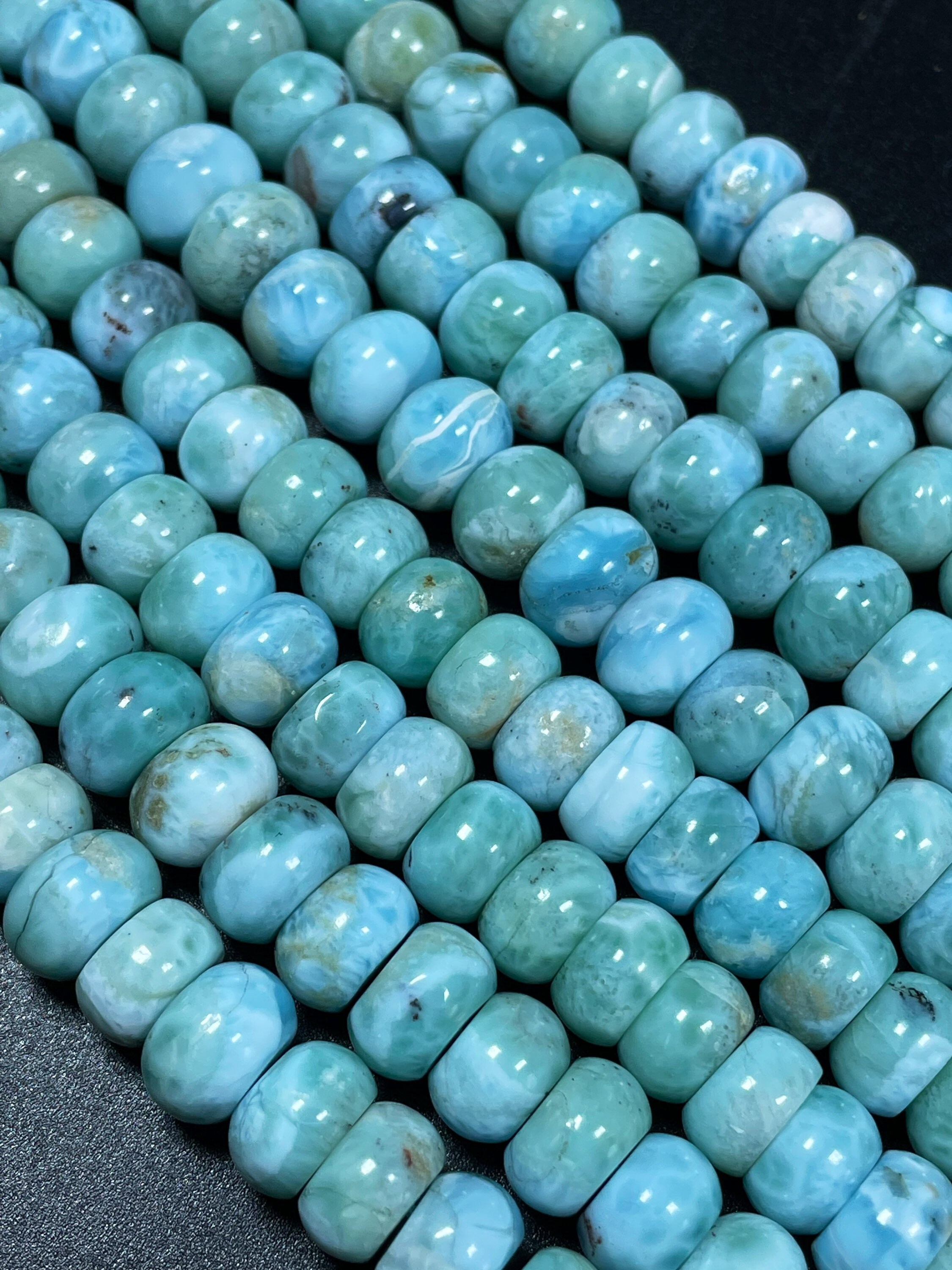 AA+ 100% Natural Larimar Gemstone Bead. 5x8mm 6x10mm Rondelle Shape ...