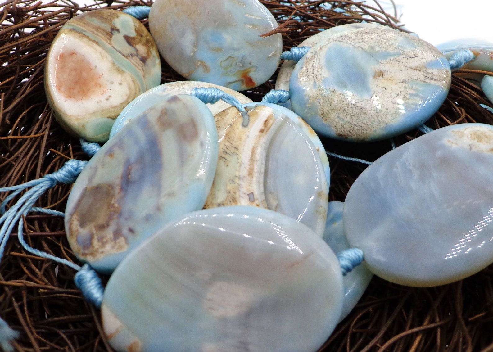 NATURAL Gemstone Sky Blue Dragon Skin Agate, Oval Shape, 26x35mm, Full ...