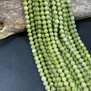 NATURAL Hand-carved Jade Gemstone Bead, 8mm Round Beads. Beautiful Natural Green Jade Color Hand ...