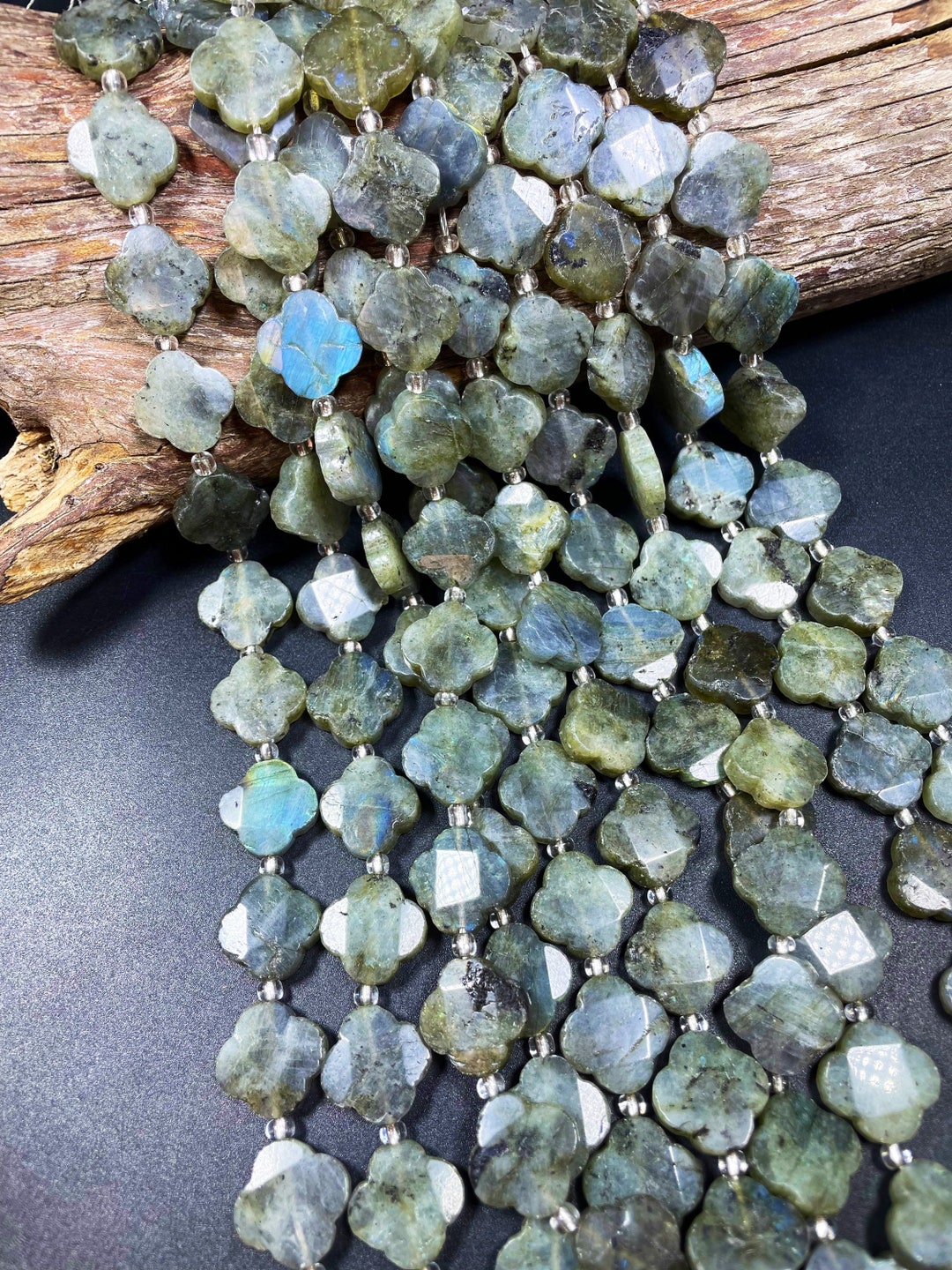 Natural Labradorite Clover Shape Gemstone Bead. Faceted 16x16mm ...