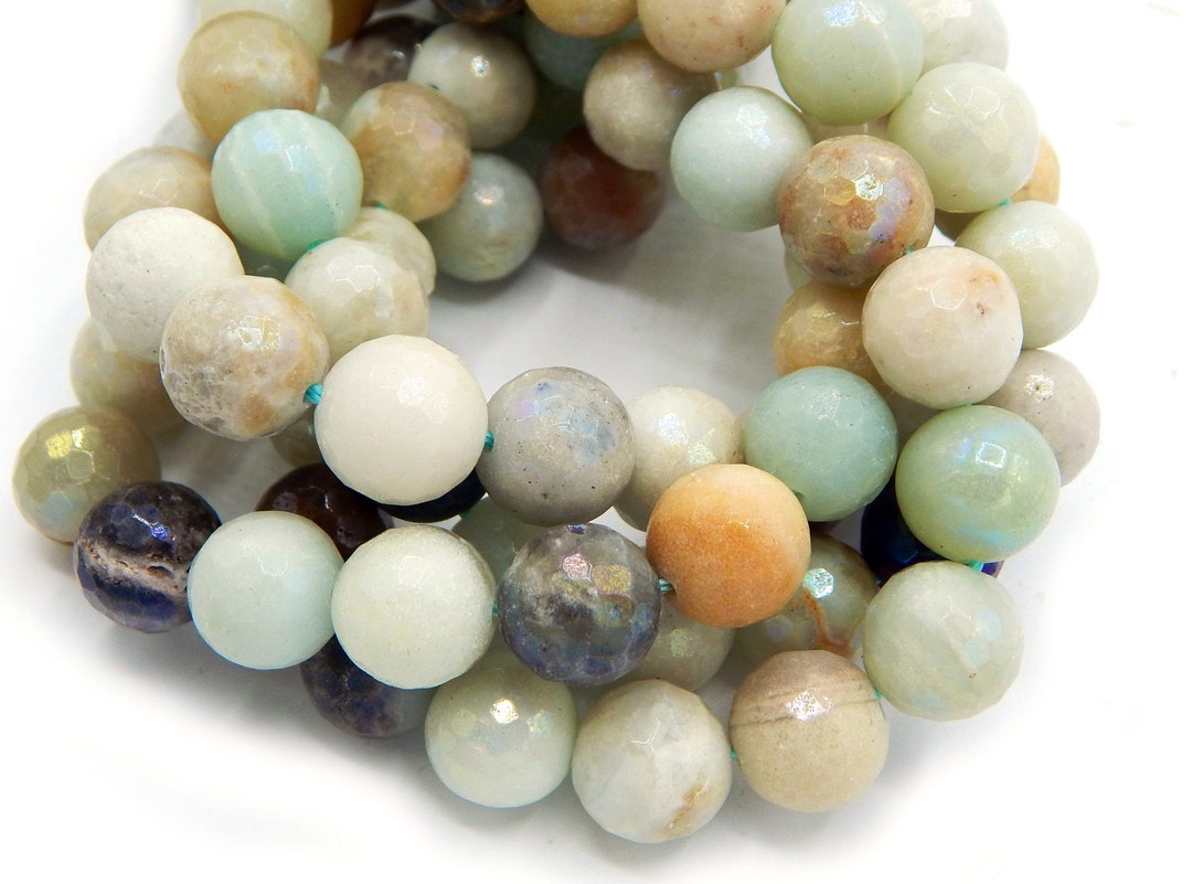 NATURAL Gemstone Flower Amazonite, Faceted Round, 6/8/10/12mm,full ...