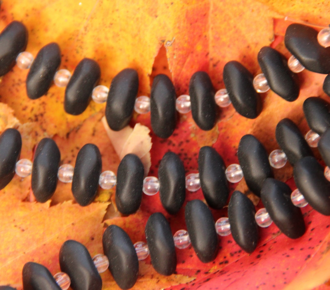 Ruffle Beads, 5 X 14mm, Jet Black With Frosted Matte Sea Glass Finish ...
