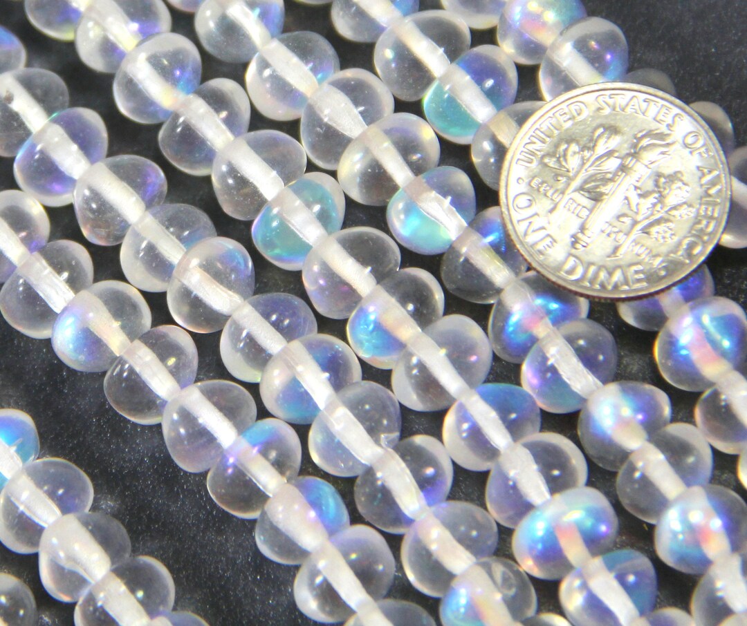 Potato Beads, Crystal White W/ AB Finish, Potato Glass Beads, 8x6mm ...