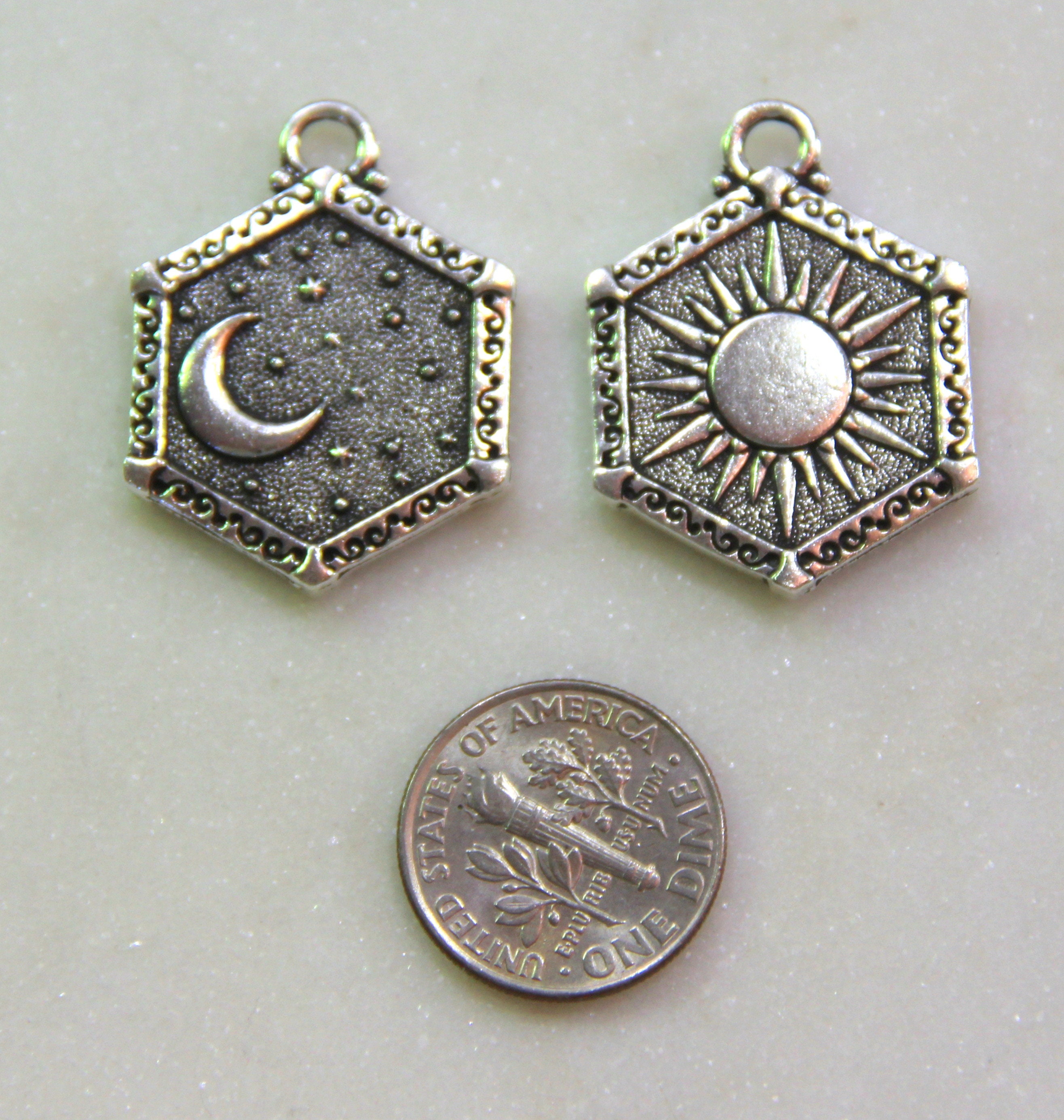 Sun and Moon Charm 2 Sided Large Pendant Charm Tierracast - Etsy