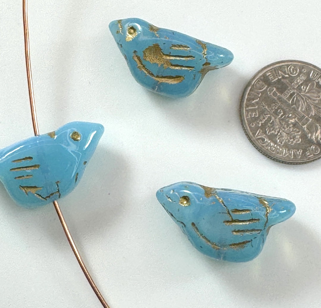 Bird Beads, Sky Blue W/gold Wash W/mate Finish 22x12mm, Vertically ...