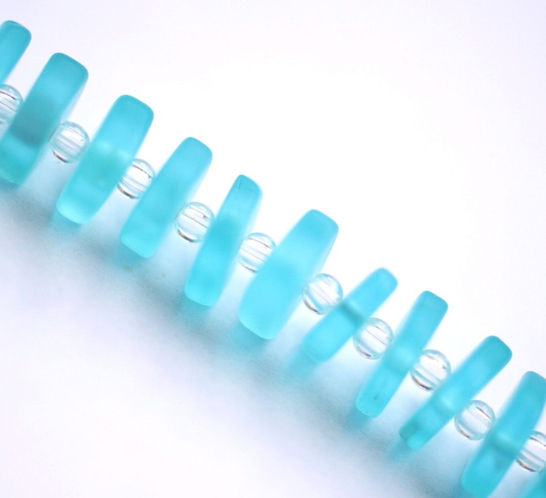Square Spacer Beads, 8x9mm, Turquoise Blue With Frosted Matte Sea Glass ...