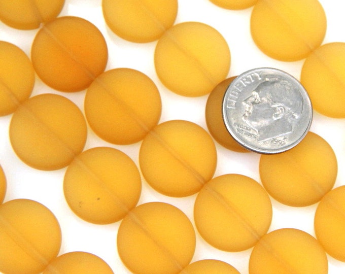 Coin Beads, 15mm., Desert Gold, Yellow, Cultured Beach Sea Glass ...