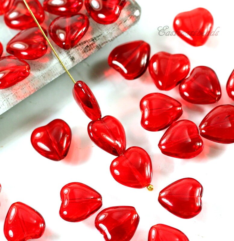 Red Heart Beads, 12 Mm, Transparent Puffed Red Heart Beads, 12x11 Mm ...