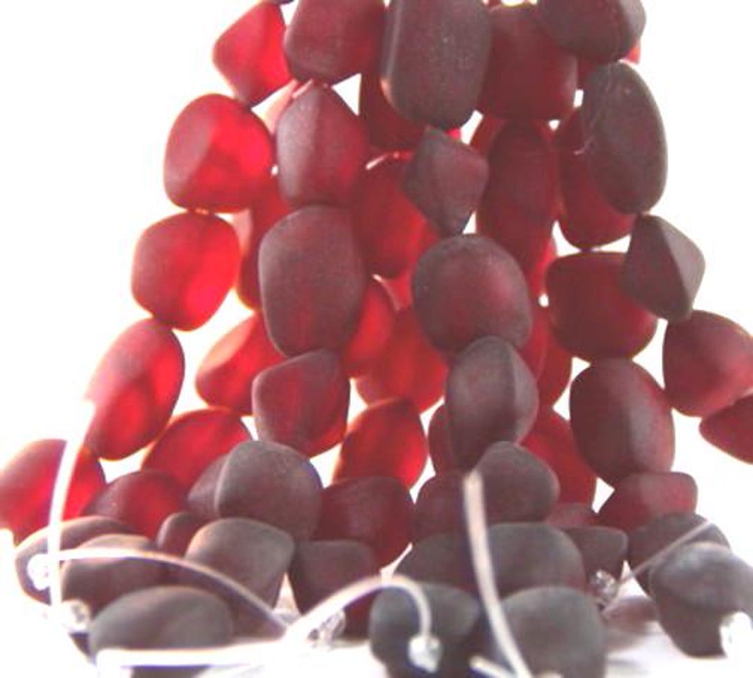 Small Nugget Beads, 10 X 15mm, Dark Cherry Red With Frosted Matte Sea ...