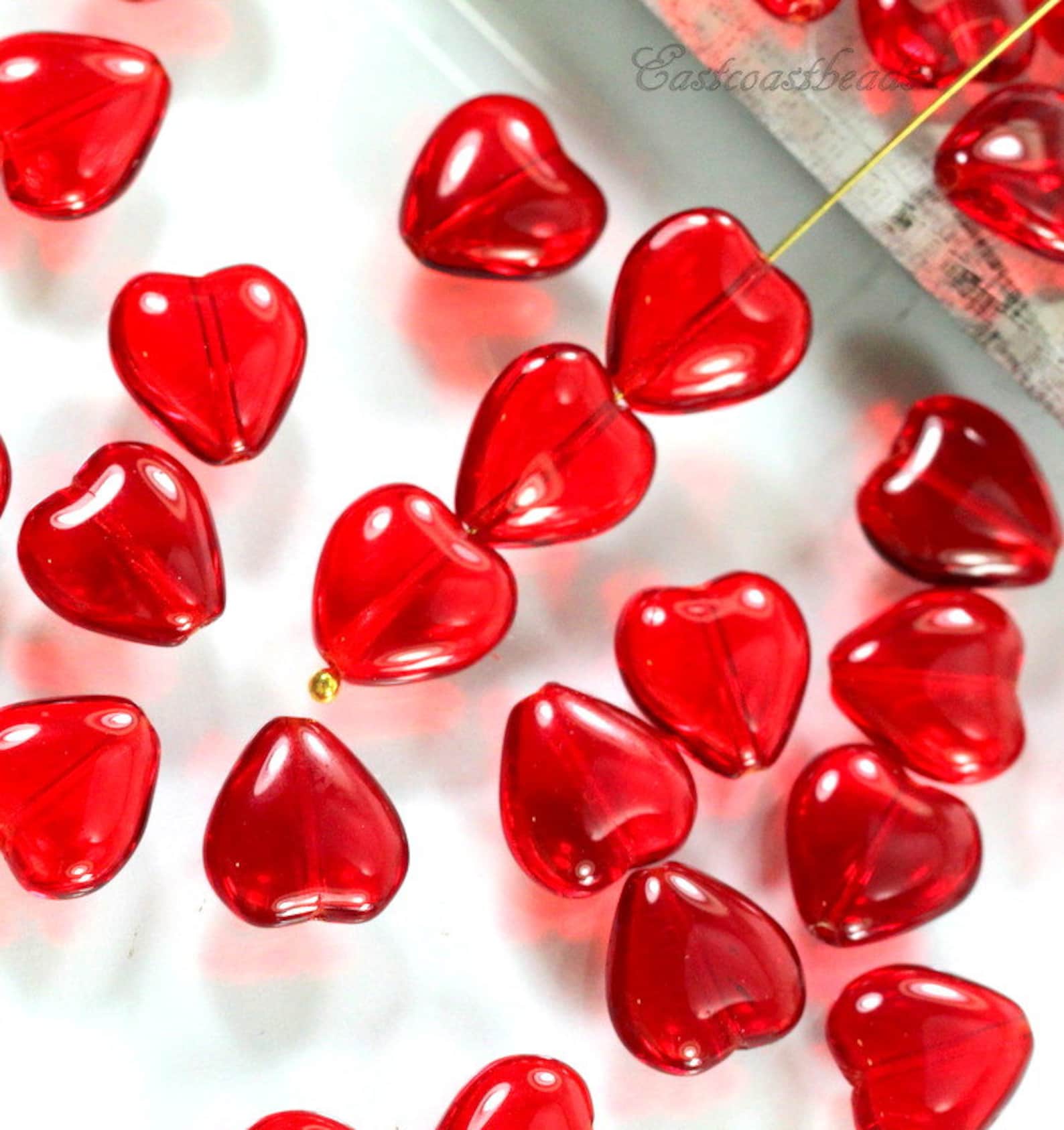 Red Heart Beads, 12 Mm, Transparent Puffed Red Heart Beads, 12x11 Mm ...