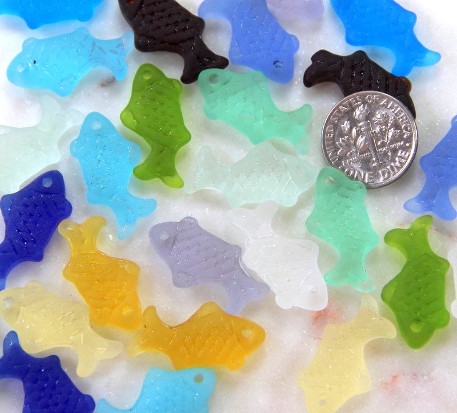 Fish Pendant Charm Beads, W/frosted Matte Sea Glass Finish, 24mm, YOU ...