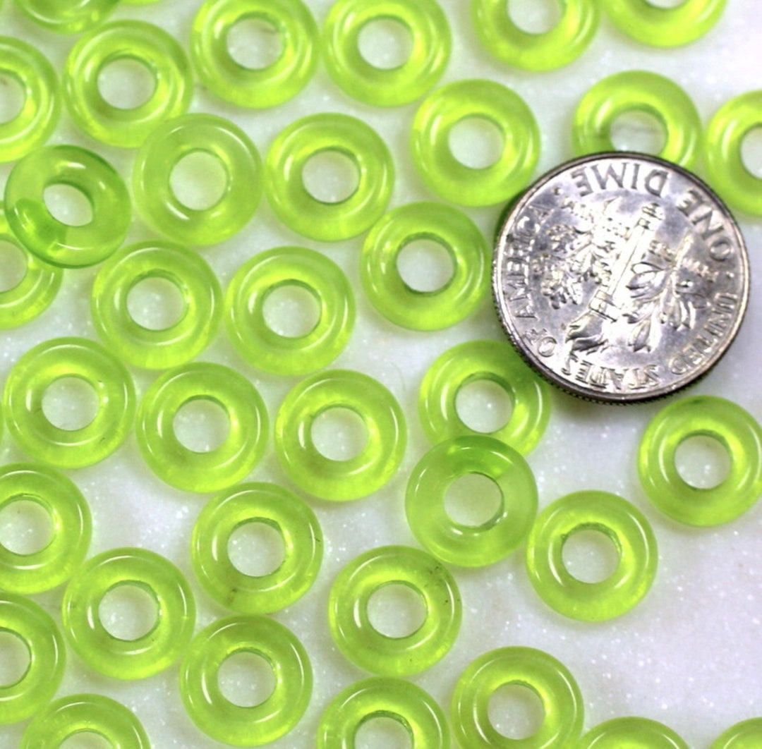 Donut Ring Beads, 9mm W/4mm Hole, Peridot Green W/shiny Glass Finish ...