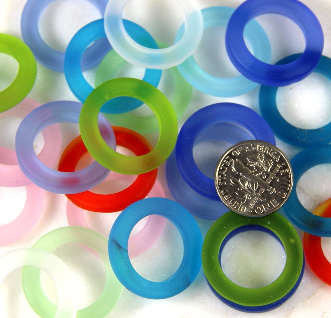 Ring Beads, 23mm., YOU PICK COLOR With Frosted Matte Sea Glass Finish ...